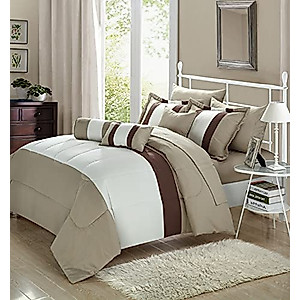 Chic Home CS0640-701-AN 10 Piece Serenity Comforter Set, Queen, Beige