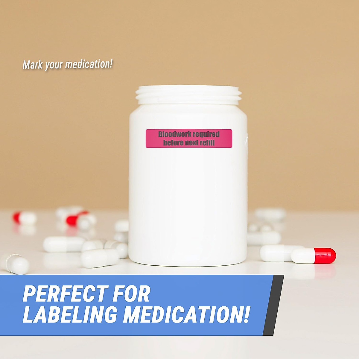 600 Bloodwork Required - 2 Packs of 300 Labels, 0.38 x 1.63 Inch Medication Prescription Stickers Bloodwork Required Before Next Refill Veterinary Pharmacies Health Care Rx Labels Sticker, Pink