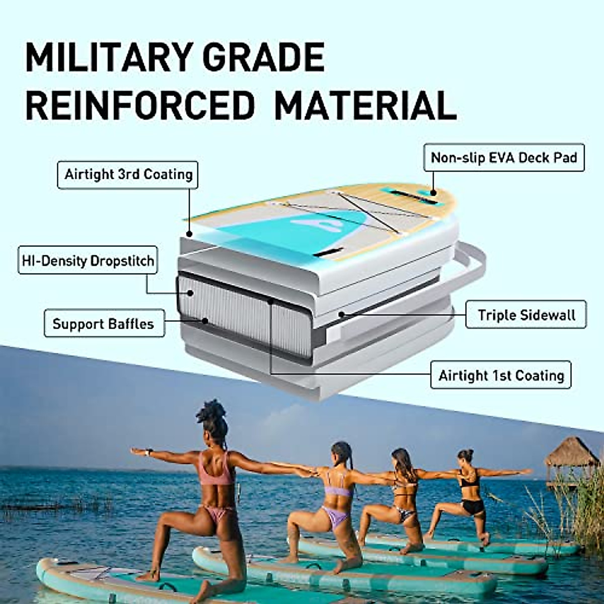 Abrazo Namaste Yoga Inflatable Stand Up Paddle Board for Adults - with Non-Slip Yoga Mat Surface, Includes SUP Accessories: Paddle, Patch Repair Kit, Hand Pump, SUP Leash, and SUP Backpack