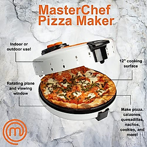 MasterChef Pizza Maker- Electric Rotating 12 Inch Non-stick Calzone Cooker -Countertop Indoor OutdoorTableTop Oven, Reheat Calzone, Quesadilla for Crisp Crust w Adjustable Temperature Control, Gift