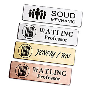 Custom Metal Engraved with Logo/Name Tags Badge for Business Personalized Identification ID Tag with Pin, Magnetic, Adhesive Backing,Clear and Easy to Read.