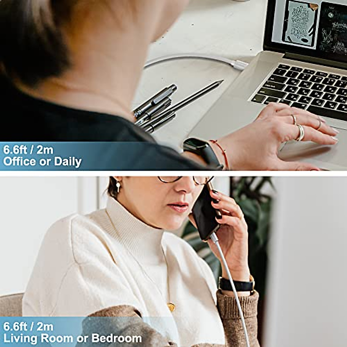 Clatwing USB C to USB C Cable [6.6ft 60W 2Pack] Enhanced Version Type-C Charger Fast Charging Cable Compatible with MacBook Pro,iPad Mini 6,iPad Air 4,Samsung Galaxy S21,Pixel,Switch,PD USB C Charger