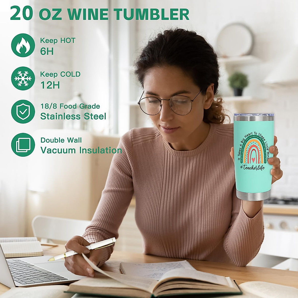 UAREHIBY Teacher Appreciation Gifts for Women,Teacher Gifts,20 OZ Teacher Tumbler for Teacher Birthday,Back to School Gift,Thank You Gifts,Teacher Valentines Day Gifts,Christmas Gifts