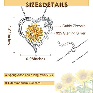 URMWMOO Daughter Necklace S925 Sterling Silver Sunflower You are My Sunshine Heart Pendant Necklaces Daughter Jewelry Birthday Christmas Mothers Day Gifts for Daughter Women