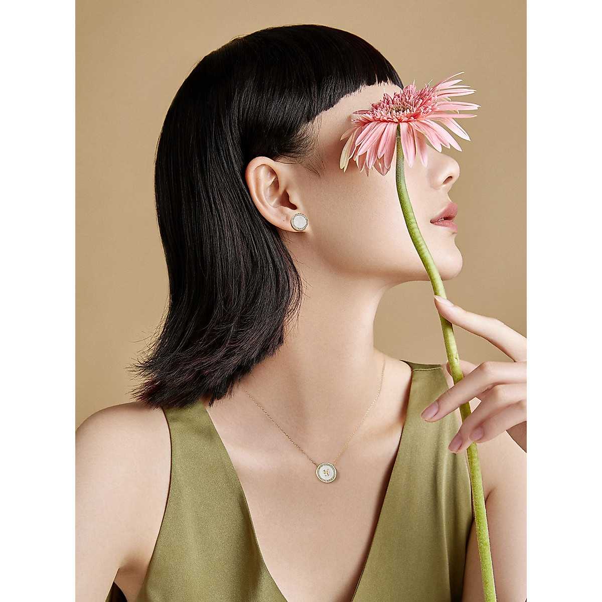 Gold Zodiac Sign Pendant Necklace, 14K Gold Plated Faux Fritillaria Cubic Zirconia 12 Constellation Necklace Jewelry Birthday Gifts for Women, (Pisces Feb 19-Mar 20)