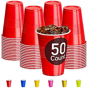 DecorRack Red Plastic Cups, 9 oz Disposable Cups (50 Count)