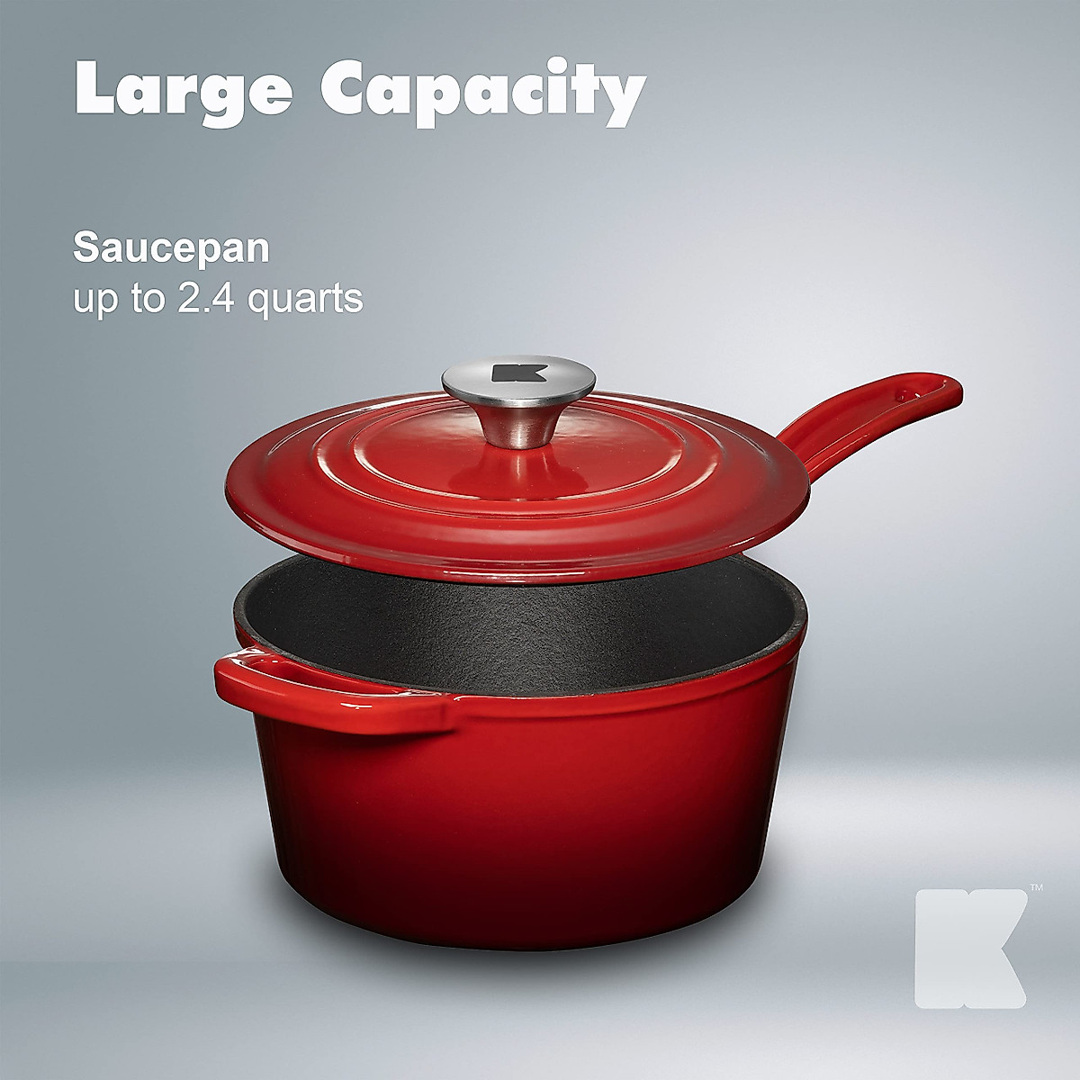 Enameled Cast Iron Saucepan Set for Professional & Home Use - 2.4 Quart - Heavy Duty Non-Stick Saucepan with Lid for Induction Gas Stoves & All Cooktops (Red)