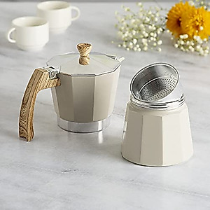 Primula Aluminum Stove Top Espresso Maker, Percolator Pot for Moka, Cuban Coffee, Cappuccino, Latte and More, Perfect for Camping, 6 Cup, Cream