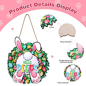 Jetec Happy Easter Wooden Hanging Sign Wreath Bunny Tail Door Sign Welcome Spring Wooden Plaque Wreath Rustic Wall Sign Yard Indoor Outdoor Garden Decoration with Rope, 10.5 x 9.5 Inch