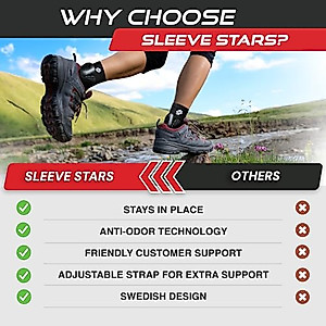 Sleeve Stars Ankle Brace for Women & Men, Achilles & Plantar Fasciitis Relief Compression Sleeve, Foot Brace with Ankle Support Strap, Heel Protector Wrap for Pain, Tendonitis & Sprain (Single/Black)