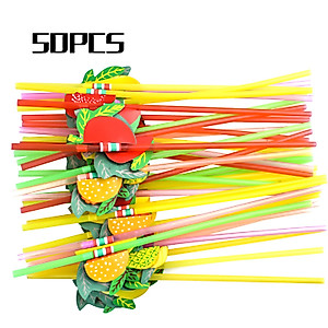 BronaGrand Fruit Straws,50pcs Multicolors Plastic Honeycomb Straws Disposable Luau Party Straws for Drinks Margaritas Cocktails