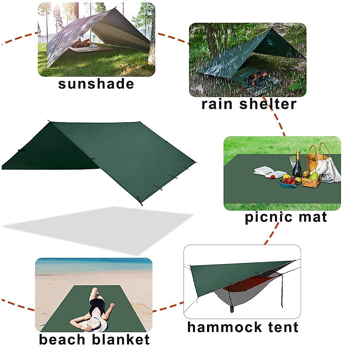 KALINCO Waterproof Camping Tarp Tent Hammock Rain Fly, 10X10FT/10X15FT, Mutifunctional Tent Footprint Lightweight Tarp for Camping, Hiking and Survival Shelter