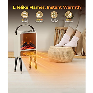 Fireplace Heater, Fireplace Space Heater for Indoor Use, Space Heater with Realistic 3D LED Flame, 2 Modes, Overheating & Tip-Over Protection, 1500W Fireplace Electric Heater for Bedroom White