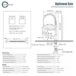Casavilla Kitchen Faucet with Soap Dispenser, Single Handle Spring Kitchen Sink Faucets with Pull Down Sprayer and Deck Plate,Black Faucet for Camper Farmhouse RV Kitchen Sink,Dual Function Spray Head