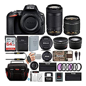 Nikon D5600 24.2MP DSLR Camera with 18-55mm and 70-300mm Lenses Bundled with 64GB SD Card, Filters, and Accessories (9 Items)
