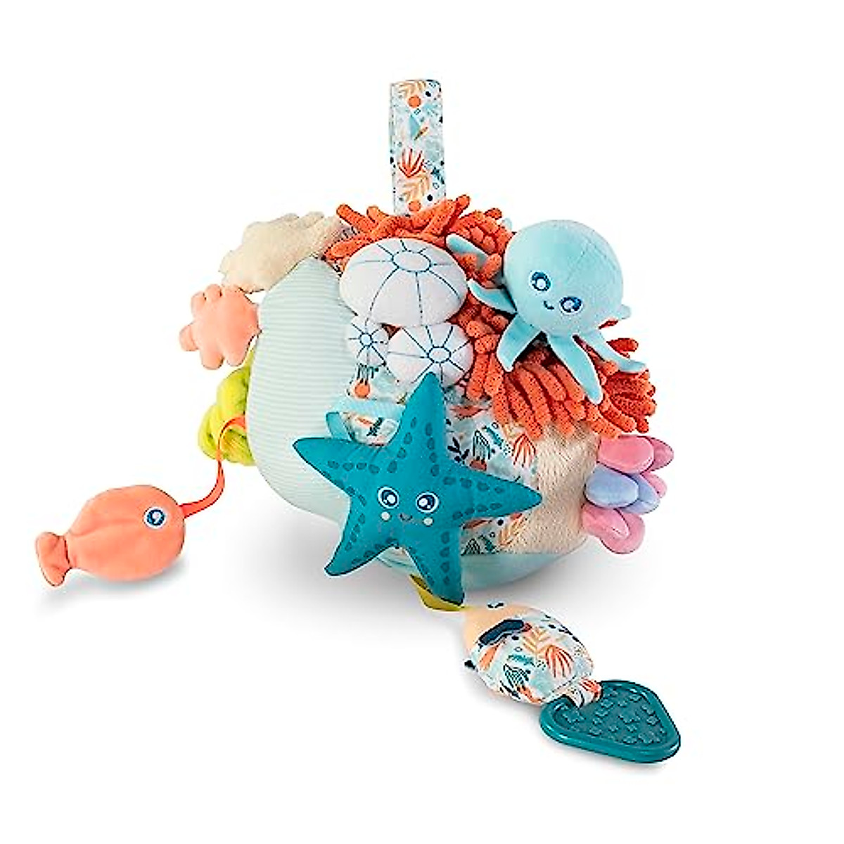 Miniland Sensorial Reef. Plush Rattle Toy for Infant and Toddlers with Many Different Sensory Stimulations. Fully Washable for Baby Teething. 2023 Toty Finalist