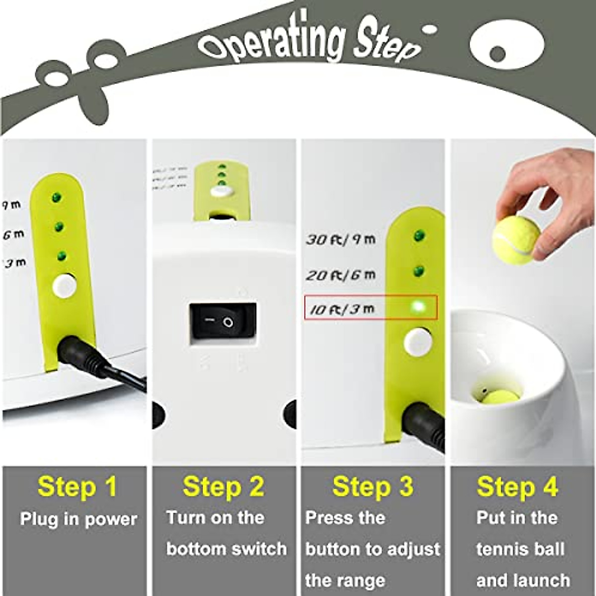 Piwerod Automatic Dog Ball Launcher, Tennis Ball Thrower Machine for Small and Medium Dogs, Interactive Dog Toys, 3PCS Tennis Balls Included (2 inch)