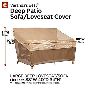 Classic Accessories Veranda's Best Waterproof Patio Sofa/Loveseat Cover, 88 x 40 x 34 Inch