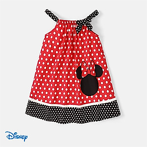 Disney Mickey and Friends Summer Dress for Girls Polka Dots Pattern Bow Slip Toddler Dress, Red, 4-5 Years