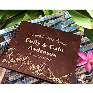 Wooden Guest Book Our Adventure Begins GuestBook Wedding Sign in Rustic Bride Groom Registry Album Customize Engraved (8.5"x7")