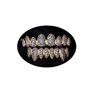 14k Iced 1.2 ct CZ Set 8 Teeth Joker Gold Grillz for Mouth Top Bottom Hip Hop Teeth Grills for Teeth Mouth Grillz for Mouth Top Bottom Set (Gold)