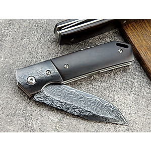 Sitivien ST234 Damascus Steel Folding Knife,Handmade VG10 Core Blade and Ebony Wood Liner Lock Handle,EDC Tool Knife for Men Outdoor Camping Damascus knife EDC Hunting Folding Knife … …