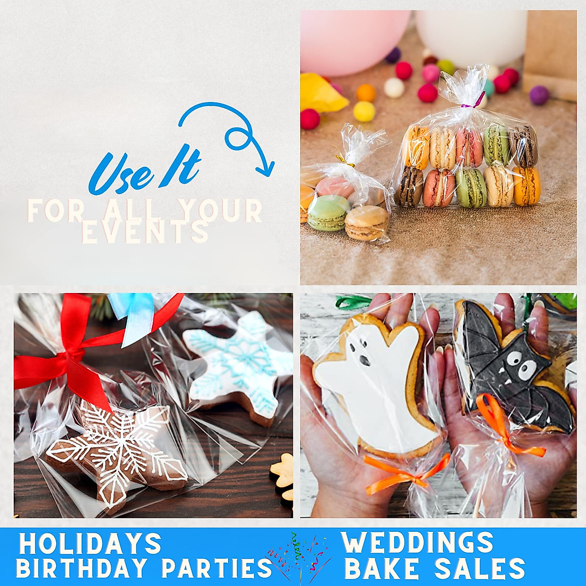 200 Pcs 6x9 Clear Flat Cello/Cellophane Treat Bags for Gift Wrapping, Thick OPP Plastic Bags for Wedding Cookie Birthday Cake Pops Gift Candy Buffet Supplies