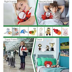 DolliBu Big-Eye Red Crab Stuffed Animal with Baseball Plush - Soft Huggable Crab, Adorable Plush Toy, Personalized Soft Plush Doll Animal Toy for Kids and Adults - 6 Inch
