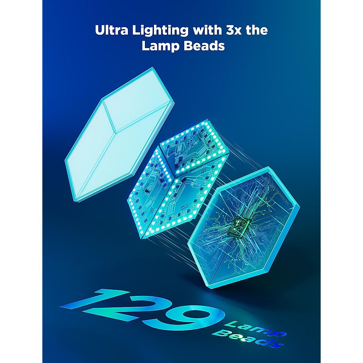 Govee Glide Hexagon Light Panels Ultra, 3D Wall Lights with DIY, RGBIC LED Gaming Lights for Wall, LED Lights for Gaming Setup with 129 Lamp Beads, Works with Alexa, 10 Pack, Lunar White