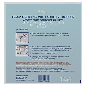 Foam Wound Dressing with Adhesive Border 6.5" x 6.5" Central Foam: 4.1" x 4.1" Thickness 5 mm 5 per Box by Areza Medical