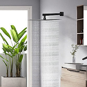 HarJue Shower Arm, Rain Shower Head Extension Extender, With Flange and Teflon Tape, Made of Thicken Stainless Steel for Bathroom Rainfall Showerhead (16 Inch, Matte Black)