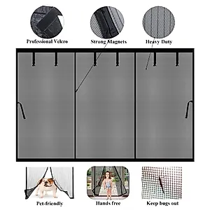 Magnetic Garage Door Screen 18x9FT Hands Free Screen Curtains, Pets Friendly, Retractable Fiberglass Doors Cover Closure for Garage Patio sunroom Balcony Porch Gazebo Backyard Greenhouse RV (Black)