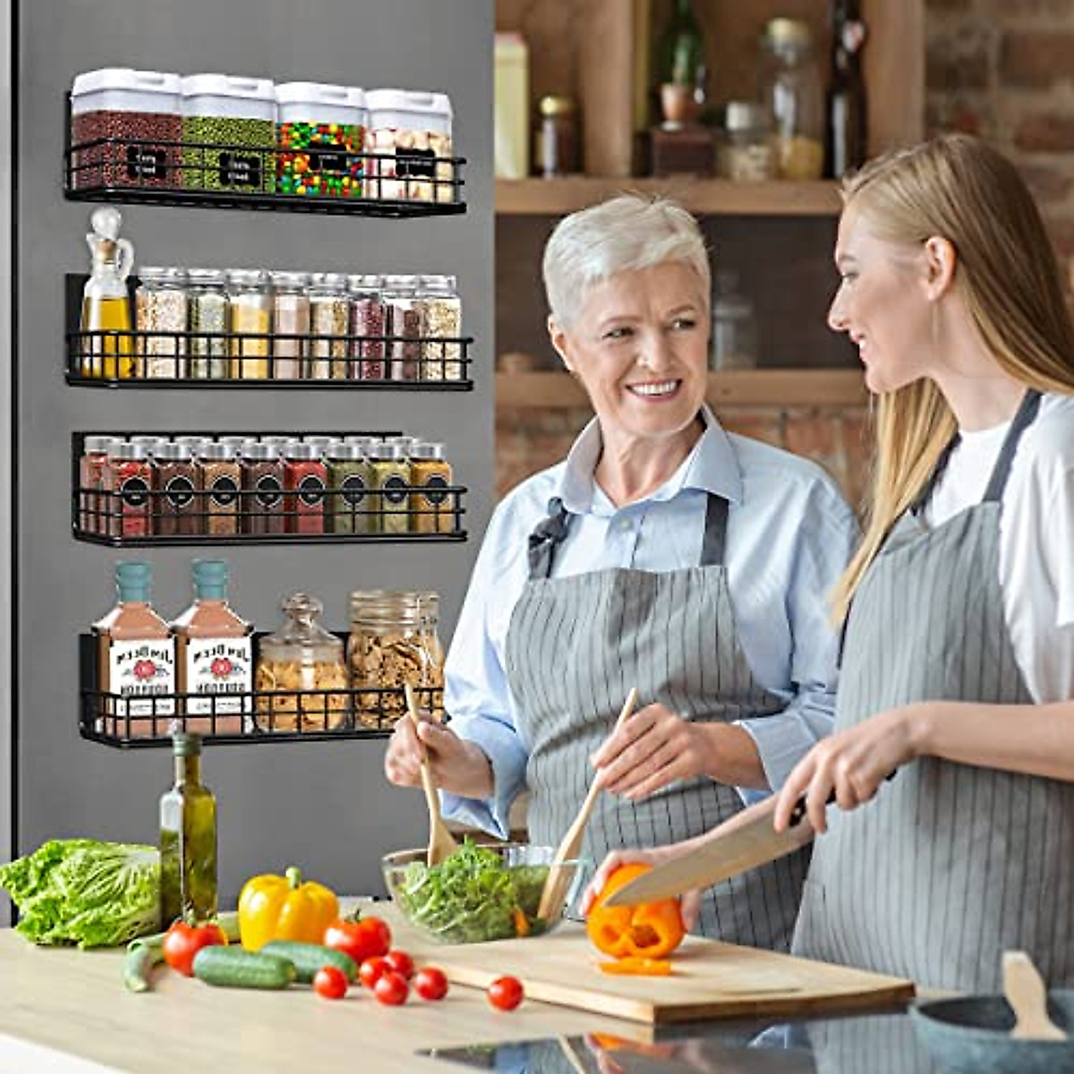 Spaclear Magnetic Spice Rack for Refrigerator, 4 Pack Spice Rack Organizer, Super Strong Magnetic Moveable Metal Kitchen Organization, Spice Rack Wall Mount Seasoning Organizer Rack, Fridge Organizer