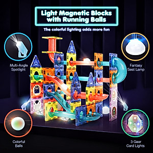Lekebaby Magnetic Tiles Marble Run Race Track Magnet Building Block for Kids 110 Pieces STEM Learning Construction Toys Gifts for Boys Girls Age 3 and Up