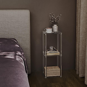 HMYHUM Acrylic Drink Table for Small Spaces, 10" Square, Clear Small Side Table/End Table for Living Room, Sofa, Easy Assembly, Modern, 26" H