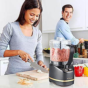 La Reveuse Electric Mini Food Processor with 200 Watts 2-Cup Prep Bowl for Mincing Chopping Grinding Blending Pureeing (Metallic Grey)