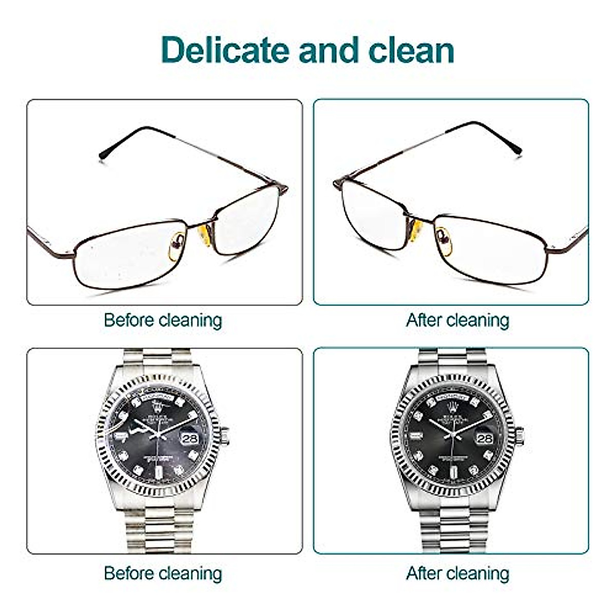 BlumWay Ultrasonic Jewelry Cleaner, Portable Ultrasonic Cleaner Machine, Mini Sonic Cleaner forJewelry,Glasses,Rings,Gold,Silver,Diamond,Coin,Watch,Denture,500ML SUS Tank(White)
