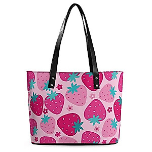 Womens Handbag Strawberry Patterns Leather Tote Bag Top Handle Satchel Bags For Lady