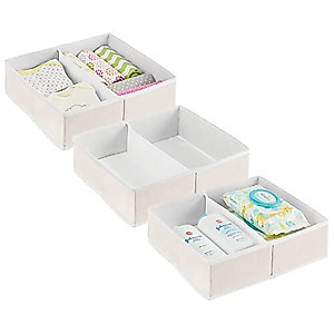 mDesign Fabric Drawer Organizer Bin Dividers for Kids/Baby Nursery Dresser, Closet, Organization - Bins Hold Clothes, Diapers, Cream, Toy, Blankets - Jane Collection, 3 Pack, Cream/Beige/White