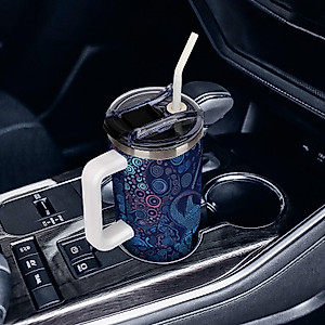 LLUTSNTH 40 Oz Vacuum Tumbler with White Handle Leakproof Insulated Tumbler Blue Octopus Stainless Steel Travel Mug with Lid And Straw Coffee Cup Cute Water Bottles Cup Holder Friendly