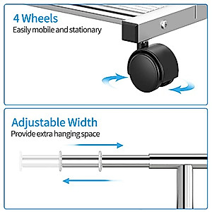 Simple Trending Clothing Garment Rack with Wheels and Bottom Shelves, Extendable, Chrome