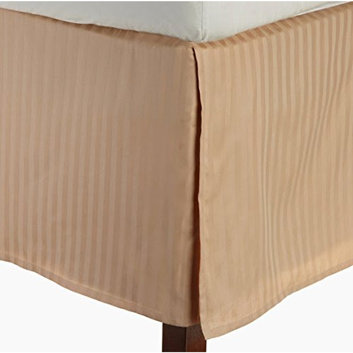 Ethereal Bedding 400-TC Sateen 1-PC Luxury Split Corner Tailored Bed Skirt Twin Extra Long Stripe Beige 22'' Inches Drop Length 100% Egyptian Cotton