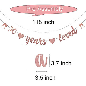 WEIANDBO 30 Years Loved Rose Gold Glitter Banner,Pre-Strung,30th Birthday