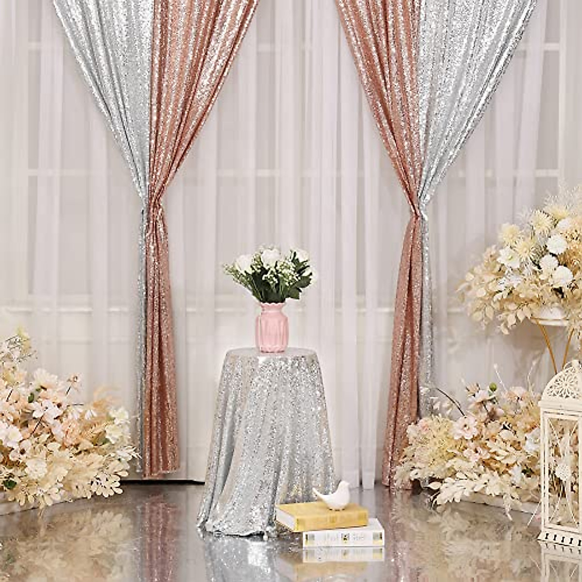 Sequin Backdrop Curtain Eternal Beauty Glitter Sequin Background for Wedding Party Decor (2 Panels, W2 x H8FT,Rose Gold)