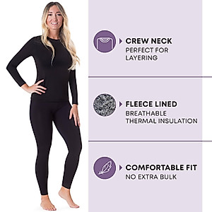 Rocky Thermal Underwear for Women (Long Johns Thermals Set) Shirt & Pants, Base Layer with Leggings/Bottoms Ski/Extreme Cold, Standard Weight (Black - Medium)