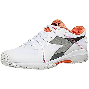 Diadora Trofeo W All Ground Pickleball Tennis Shoes (White/Black/Vermillion, 9)