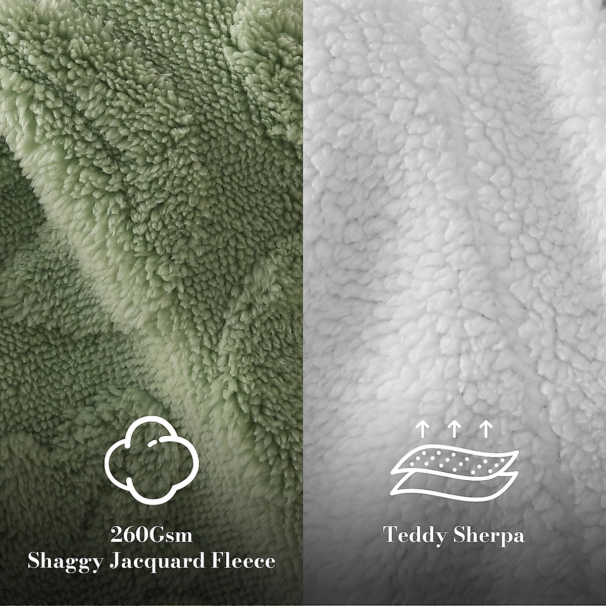 Amélie Home Sherpa Throw Blanket for Couch, Damask 3D Jacquard Pattern and Soft Teddy Sherpa Reverse, Decorative Fleece Thick Warm Blanket for Sofa Bed (Sage Green, 50 x 60'')