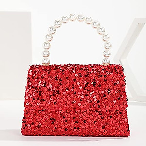 FIWOODELF Womens Crystal Evening Clutch Bag Rhinestone Sequin Evening Handbag Shoulder Bags Purse for Wedding Party Prom (Red 1)