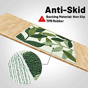 Throw Bathroom Rugs and Mats 20"x32" Green Bath Rug Non Slip Machine Washable Soft Bathroom Floor Mat for Entrance, Green Leaves