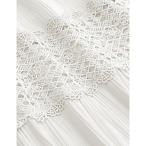 ZESICA Women's 2024 Summer Bohemian Strapless Off Shoulder Lace Trim Backless Flowy A Line Beach Long Maxi Dress,White,Small